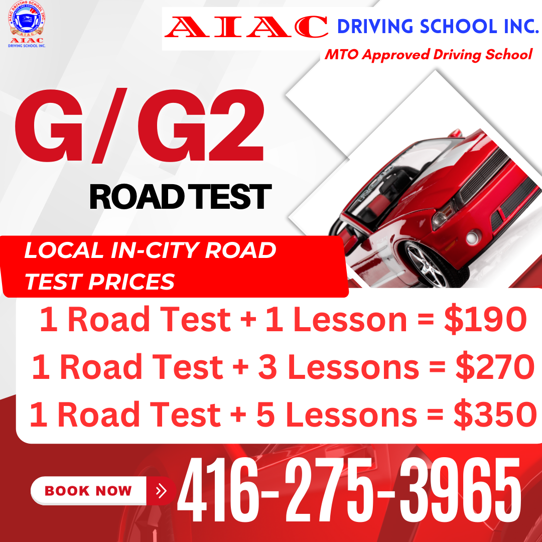 G and G2 Road Test and Driving Lessons Pricing - AIAC